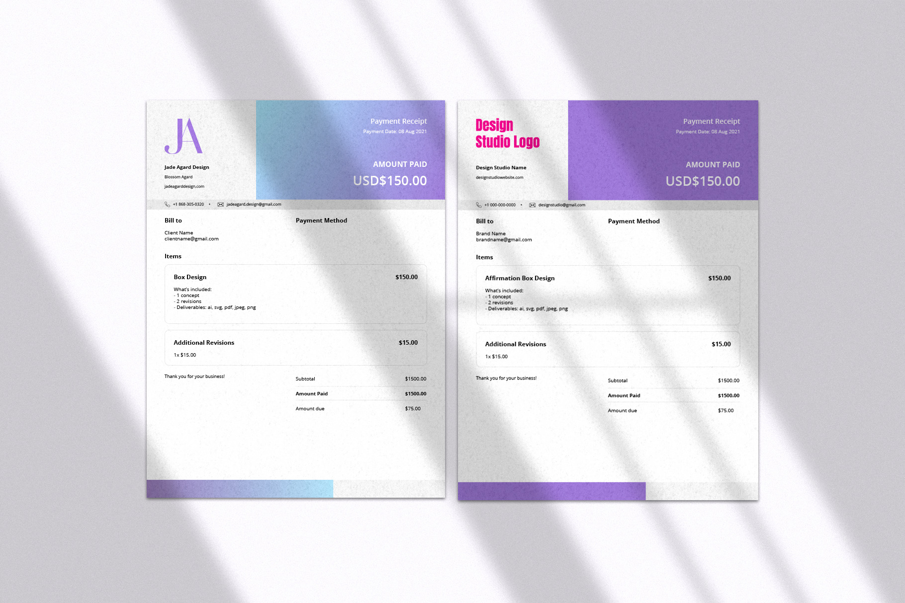 Finance Templates – Invoice, Quote, Receipt • Jade Agard Design